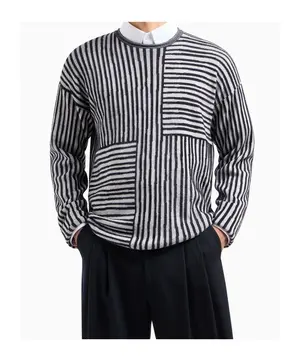 Giorgio Armani Striped Crew Neck Long Sleeve Pullover - Black