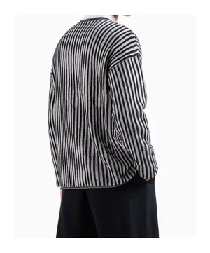 Giorgio Armani Striped Crew Neck Long Sleeve Pullover - Black