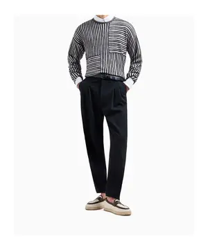 Giorgio Armani Striped Crew Neck Long Sleeve Pullover - Black