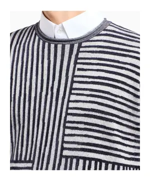 Giorgio Armani Striped Crew Neck Long Sleeve Pullover - Black