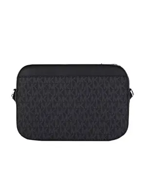 Michael Kors Monogram Zipper Shoulder Bag With Chain Detail - Black