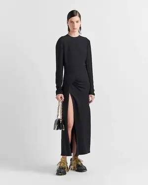 Prada Long Sleeve Cady Dress With Side Slit