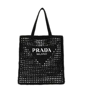 Prada Logo Woven Tote Bag - Black