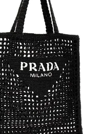 Prada Logo Woven Tote Bag - Black