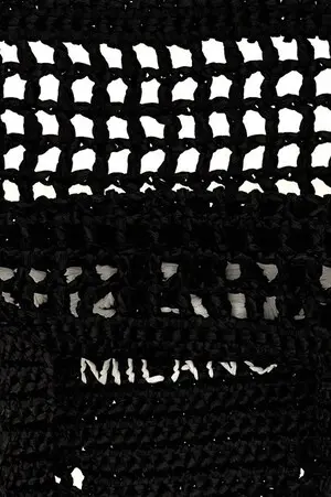Prada Logo Woven Tote Bag - Black