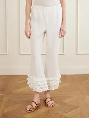 Posse Ruffled Hem Casual Pants - White