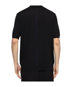 Burberry Logo Embroidered Knitted Polo Shirt - Black