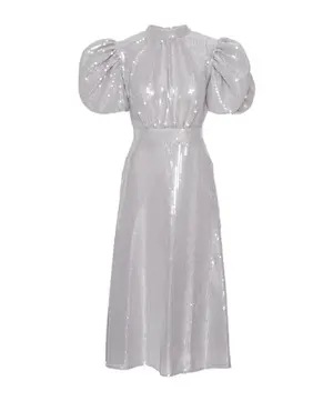 ROTATE BY BIRGER CHRISTENSEN Sequined Bubble Sleeve Dress - Light Gray