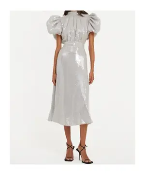 ROTATE BY BIRGER CHRISTENSEN Sequined Bubble Sleeve Dress - Light Gray