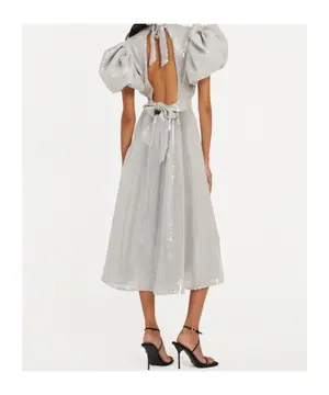 ROTATE BY BIRGER CHRISTENSEN Sequined Bubble Sleeve Dress - Light Gray