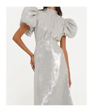 ROTATE BY BIRGER CHRISTENSEN Sequined Bubble Sleeve Dress - Light Gray
