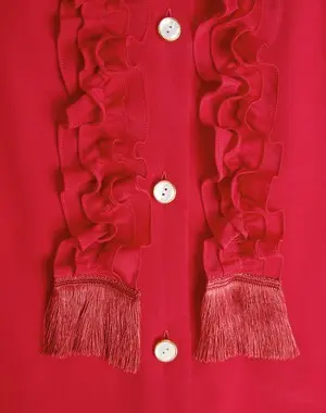 Valentino Garavani Crepe De Chine Bow And Ruffle Detailed Long-sleeved Shirt - Red