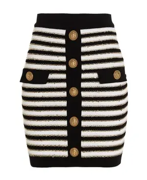 Balmain Buttoned Knit High-waisted Skirt