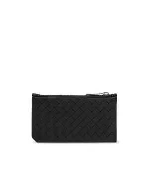 Bottega Veneta Intrecciato Zipped Card Case - Black