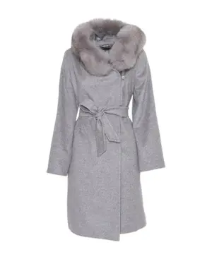 Max Mara Hooded Coat With Fur Trim - Gray