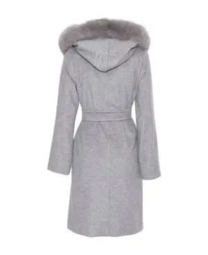 Max Mara Hooded Coat With Fur Trim - Gray