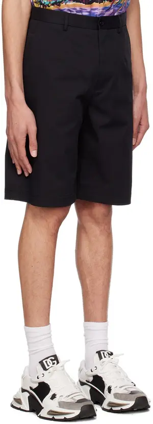 Dolce & Gabbana Stretch Cotton Bermuda Shorts With Logo Tag - Black