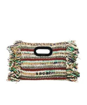 Sacai Woven Shopping Bag With Fringe And Logo Embroidery