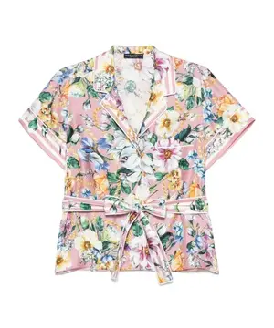 Dolce & Gabbana Short Sleeve Floral Print Shirt With Belt