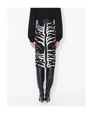 Alaïa Zebra-jacquard Cut-out Detailed Midi Skirt - Black