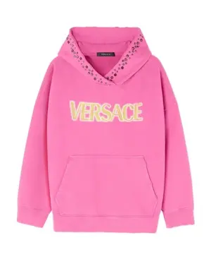 Versace Logo Printed Embellished Hoodie - Pink