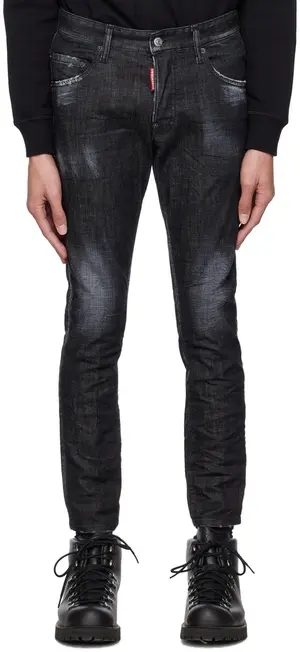Dsquared2 Distressed Skinny Jeans With Logo Patch - Black
