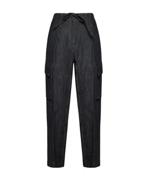 Brunello Cucinelli Straight Leg Denim Cargo Pants With Drawstring Waist