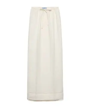 Prada High Waist Maxi Skirt With Embroidered Logo - Ivory