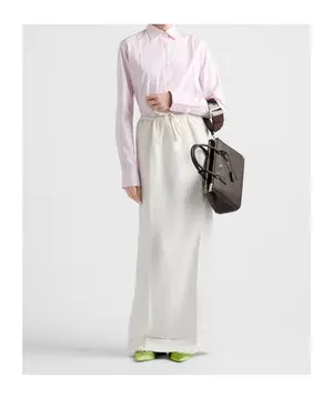 Prada High Waist Maxi Skirt With Embroidered Logo - Ivory