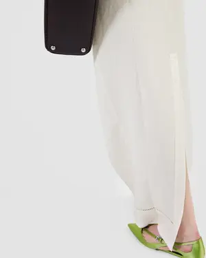 Prada High Waist Maxi Skirt With Embroidered Logo - Ivory