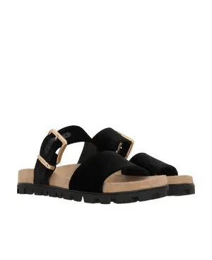 Miu Miu Suede Buckle Sandals - Black