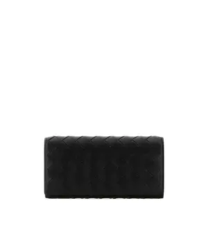 Bottega Veneta Intrecciato Large Flap Wallet - Black