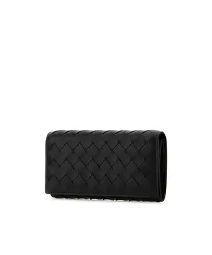 Bottega Veneta Intrecciato Large Flap Wallet - Black