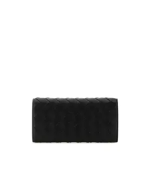 Bottega Veneta Intrecciato Large Flap Wallet - Black
