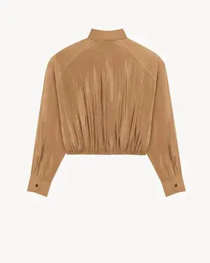 Saint Laurent Cropped Lavalliere Blouse With Fringed Collar - Caramel