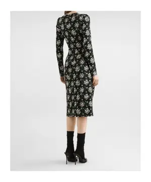 Dolce & Gabbana Ruched Floral Print Midi Dress - Black