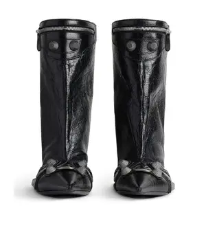 Balenciaga Cagole Wide Boots With Studs And Buckles