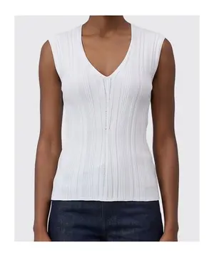 Closed Ribbed-knit V-neck Sleeveless Sweater - Ivory