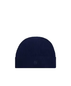 Etro Logo Embroidered Knitted Beanie - Navy Blue
