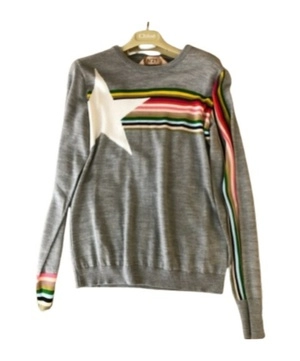 N.21 Grey Round Neck Sweater With Star And Stripe Detail - No