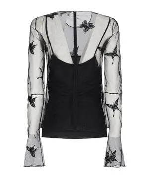 Blumarine Sheer Butterfly Embroidered Top
