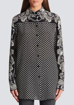 Balmain Paisley And Mini Monogram Printed Silk Shirt