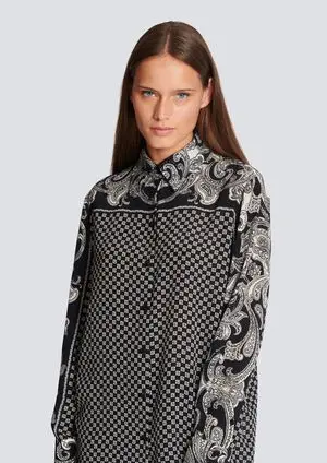 Balmain Paisley And Mini Monogram Printed Silk Shirt
