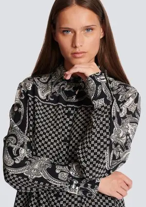 Balmain Paisley And Mini Monogram Printed Silk Shirt