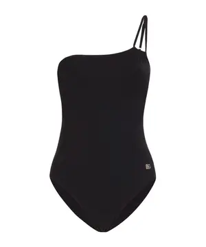 Dolce & Gabbana One-shoulder One-piece Swimsuit With Metal Logo - Black