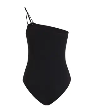 Dolce & Gabbana One-shoulder One-piece Swimsuit With Metal Logo - Black