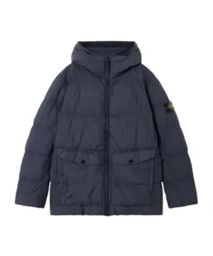 Stone Island Logo Patch Zip-up Hooded Jacket - Blue