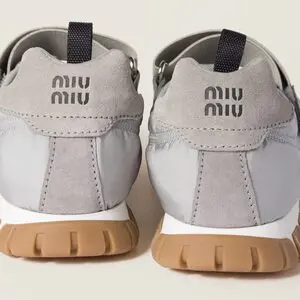 Miu Miu Round-toe Ballet Flats With Hook-and-loop Buckle - Cloud Gray