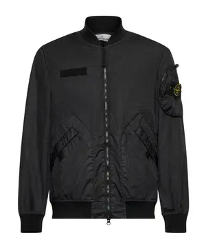 Stone Island Logo Patch Zip-up Bomber Jacket - Black