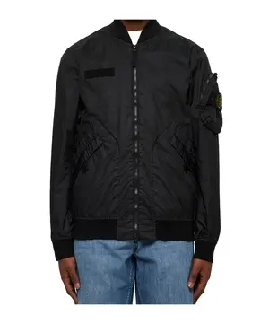 Stone Island Logo Patch Zip-up Bomber Jacket - Black